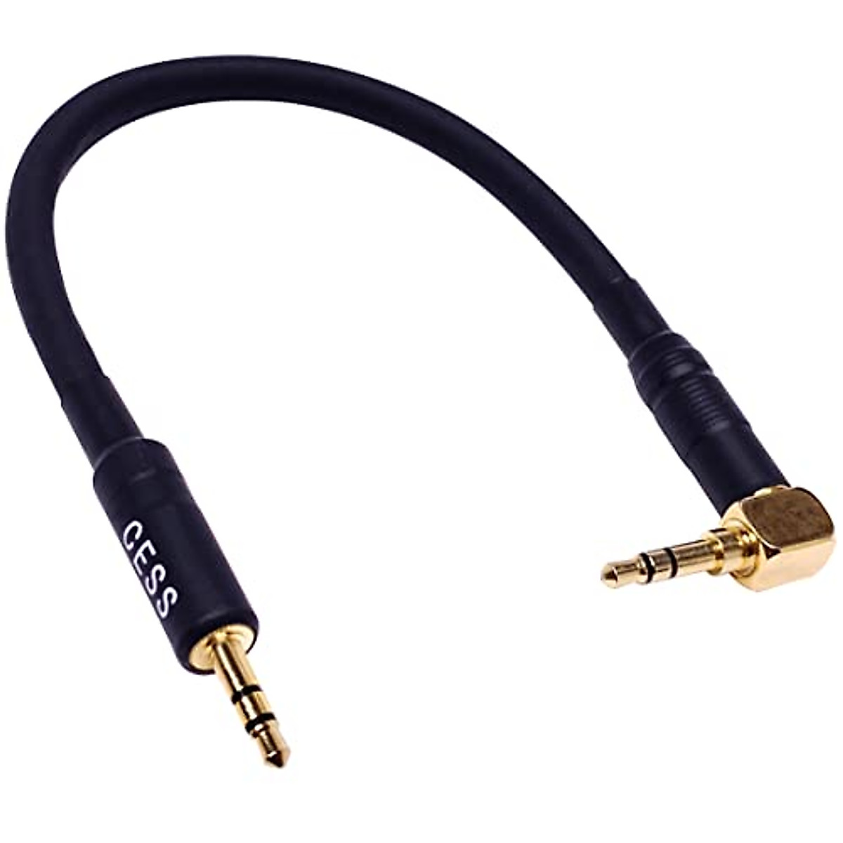 CESS-072 Right Angle to Straight 3.5mm Short Aux Stereo Audio Cable, 6-inch
