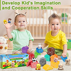 Learning Toys for 1,2,3 Year Old Toddlers, 20Pcs Farm Animals Barn Toy Montessori Counting, Matching & Sorting Fine Motor Games, Christmas Birthday Easter Gift for Baby Boys Girls Age 12-18 Months