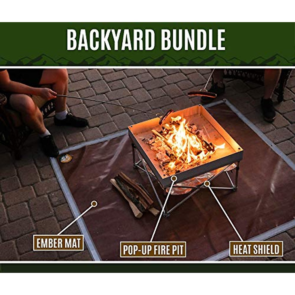 Pop-Up Fire Pit Backyard Bundle | Includes 24" Pop-Up Pit + Heat Shield | Includes Ember Mat | Have Worry-Free Fires On Any Surface | Meets All Federal Regulations | Unmatched Portability