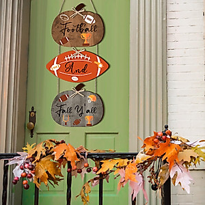Barydat 3 Pcs Football and Fall Y'all Wood Sign Thanksgiving Fall Farmhouse Decorations for Home Rustic Wood Pumpkin Door Hanging Autumn Porch Sign with Bow for Garden Porch Front Harvest