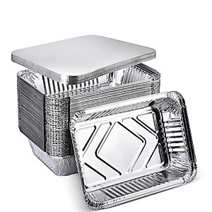 XIAFEI 2LB Takeout Foil Pans with Lids(50 Pack), Recyclable Food Storage,Disposable Aluminum Foil for Catering Party Meal Prep Freezer Drip Pans BBQ Potluck Holidays- 8.26" x 5.7" x 1.77"