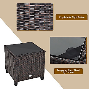 KOTEK 3 Piece Patio Furniture Set, Outdoor Conversation Set with Washable Cushions & Tempered Glass Tabletop, PE Rattan Wicker Bistro Set for Porch, Garden, Balcony (Navy Blue)