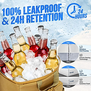 WOTOW Backpack Cooler Tactical Insulated 45 Cans - Leak Proof Cooler Backpack for Men Women, Large Capacity Soft Cooler Bag with Top Handles, Lunch Backpack Bag for Beach Hiking Picnics Work (Brown)