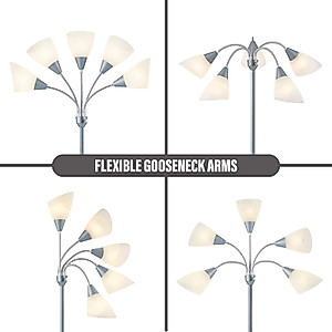 HonoDing Medusa Floor Lamps Standing Lamps 5 Heads Adjustable Reading Light Large Shade Use E26 A19 Bulb Floor Lamps for Living Room Bedroom (Silver)