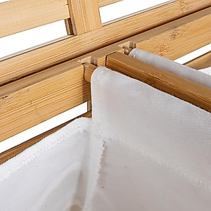 Household Essentials Bamboo and Cotton Double Laundry Sorter with Lid and Removable Cotton Bags, Natural