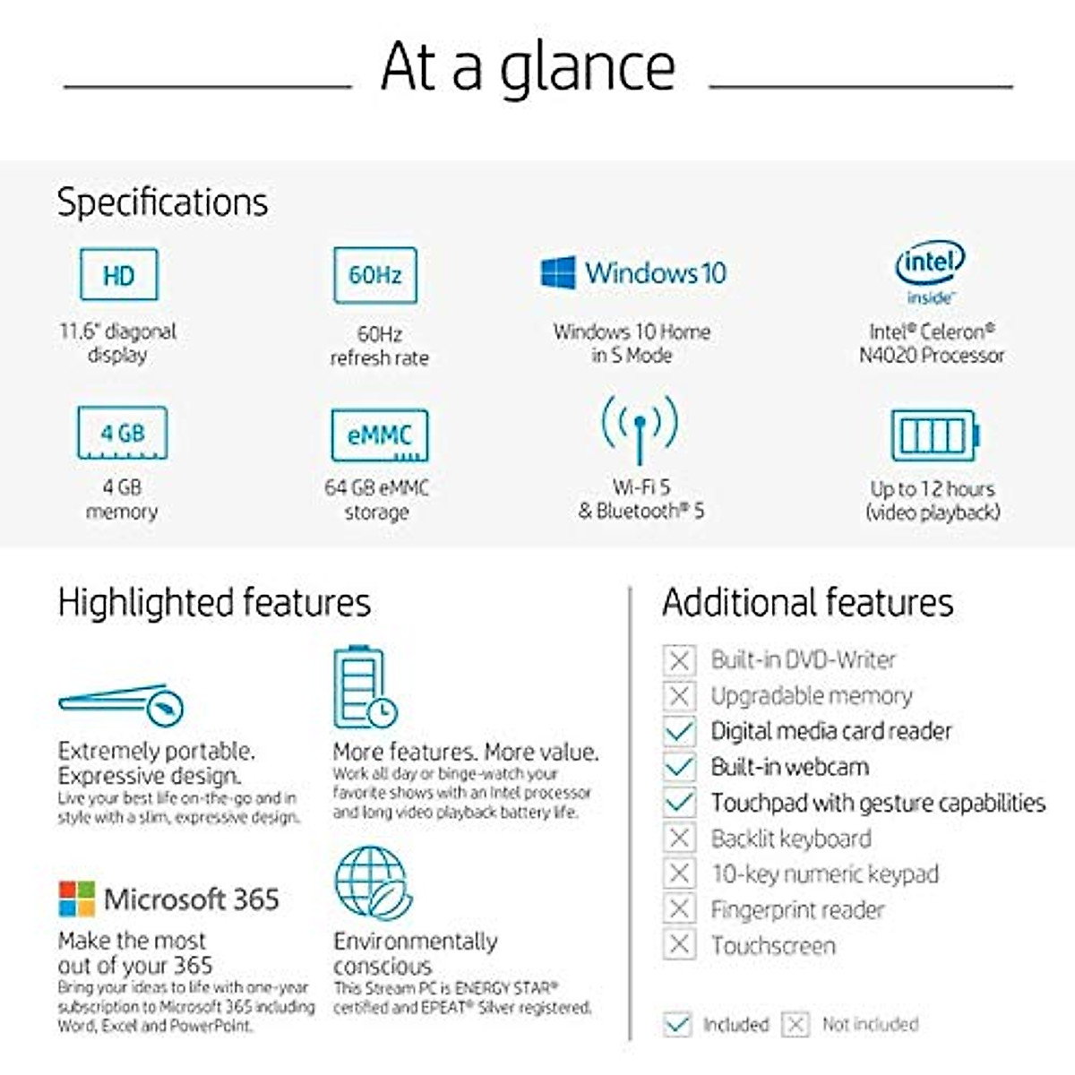 HP 2020 Stream 11.6 inch Laptop Computer Intel Celeron N4020 Upto 2.8 GHz, 4GB RAM, 32GB eMMC Storage, Windows 10 Home, 13Hr Battery Life, Office 365 1Year, (Royal Blue)