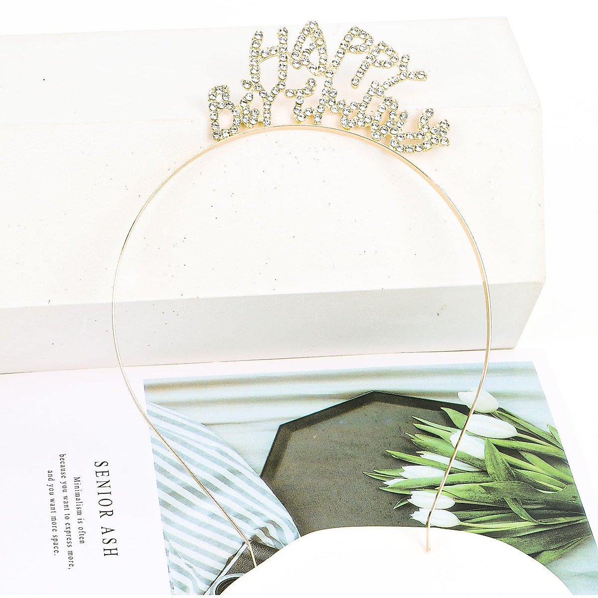 Ondder Gold Happy Birthday Headband for Women & Girls - Shiny Rhinestone Tiara for Birthday Parties