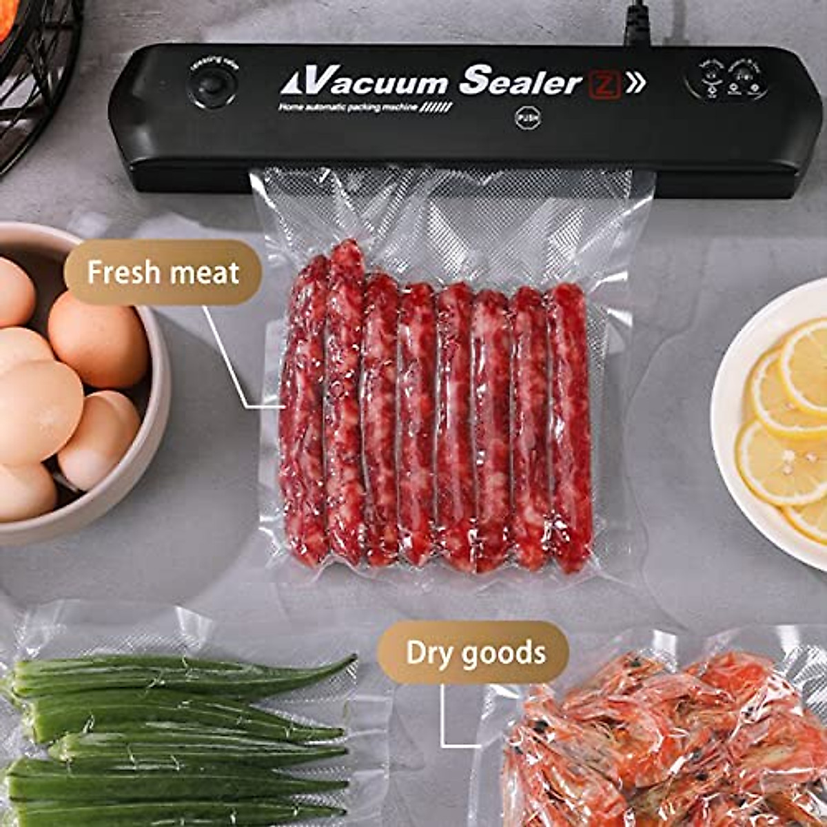 Vacuum Sealer, Food Vacuum Sealer Machine For Food Storage, Automatic Food Vacuum Sealer For Food Preservation Sealing Packing System, With 10Pcs Vacuum Sealer Bags (Black)