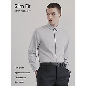 Calvin Klein Men's Non Iron Slim Fit Herringbone French Cuff Dress Shirt, White, 15.5" Neck 32"-33" Sleeve