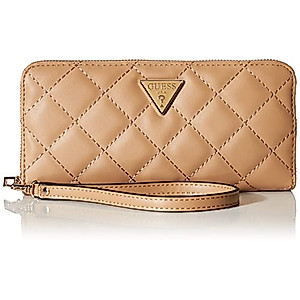 GUESS Cessily Large Zip Around Faux Leather Wallet, Beige