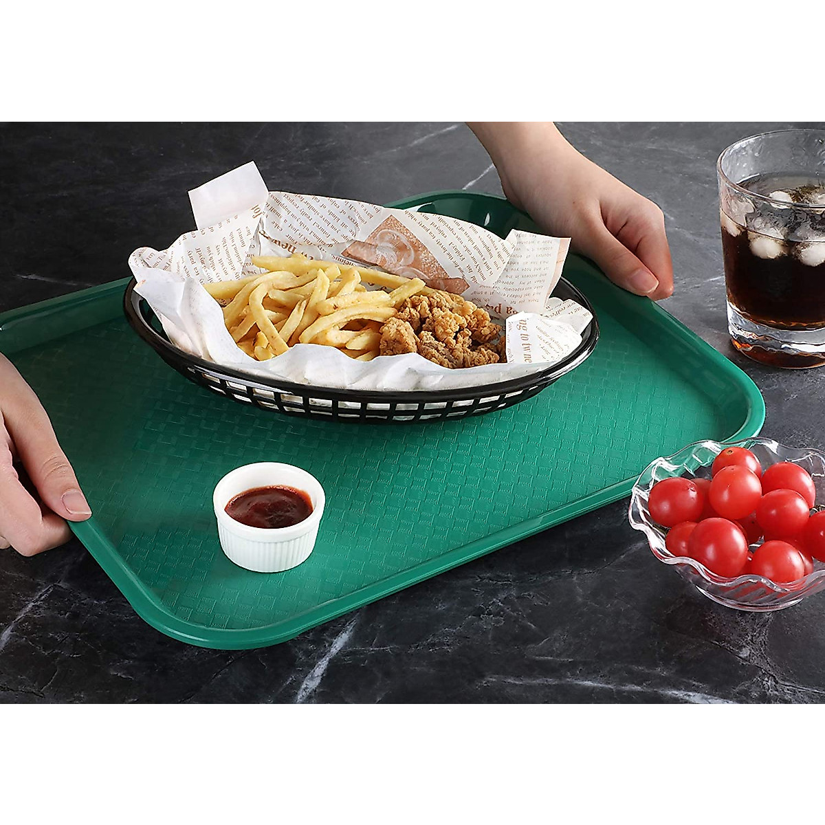 TrueCraftware-Set of 12 Plastic Fast Food Tray 10 1/2" X 13 5/8" Green Color- for Café Standard Cafeteria/Fast Food Tray Restaurant Serving Trays Set for Coffee Table Kitchen Party