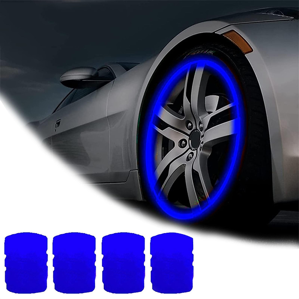 GlowValve™ Glow in The Dark Valve Cap, Webdiennuoc Valve Caps, Luminous Tire Valve Stem Caps, Universal Fluorescent Tire Valve Caps for Car, Truck, Motorcycle (Blue,4 PCS)