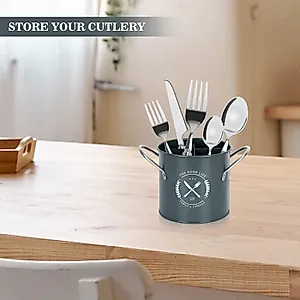 sugarchef Kitchen Utensil Holder Flatware Organizer for Forks Spoons Knives Cooking Tools,4 Compartment Cutlery Caddy Storage Bucket with Drain Hole (Gray)