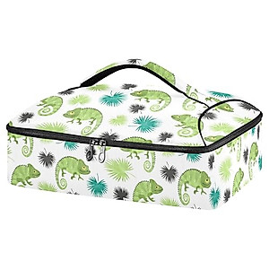 Kcldeci Insulated Thermal Food Carrier Insulated Casserole Carrier for Hot or Cold Food,Tropical Chameleons and Palm Leaves Insulated Tote Bag for Potluck Cookouts Parties Picnic,Lasagna Lugger