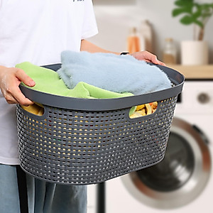 Dehouse 40 L Large Plastic Laundry Basket with Handles, 4 Pack Plastic Clothes Laundry Basket, 22.44" L x 14.96" W x 10.31" H, Gray
