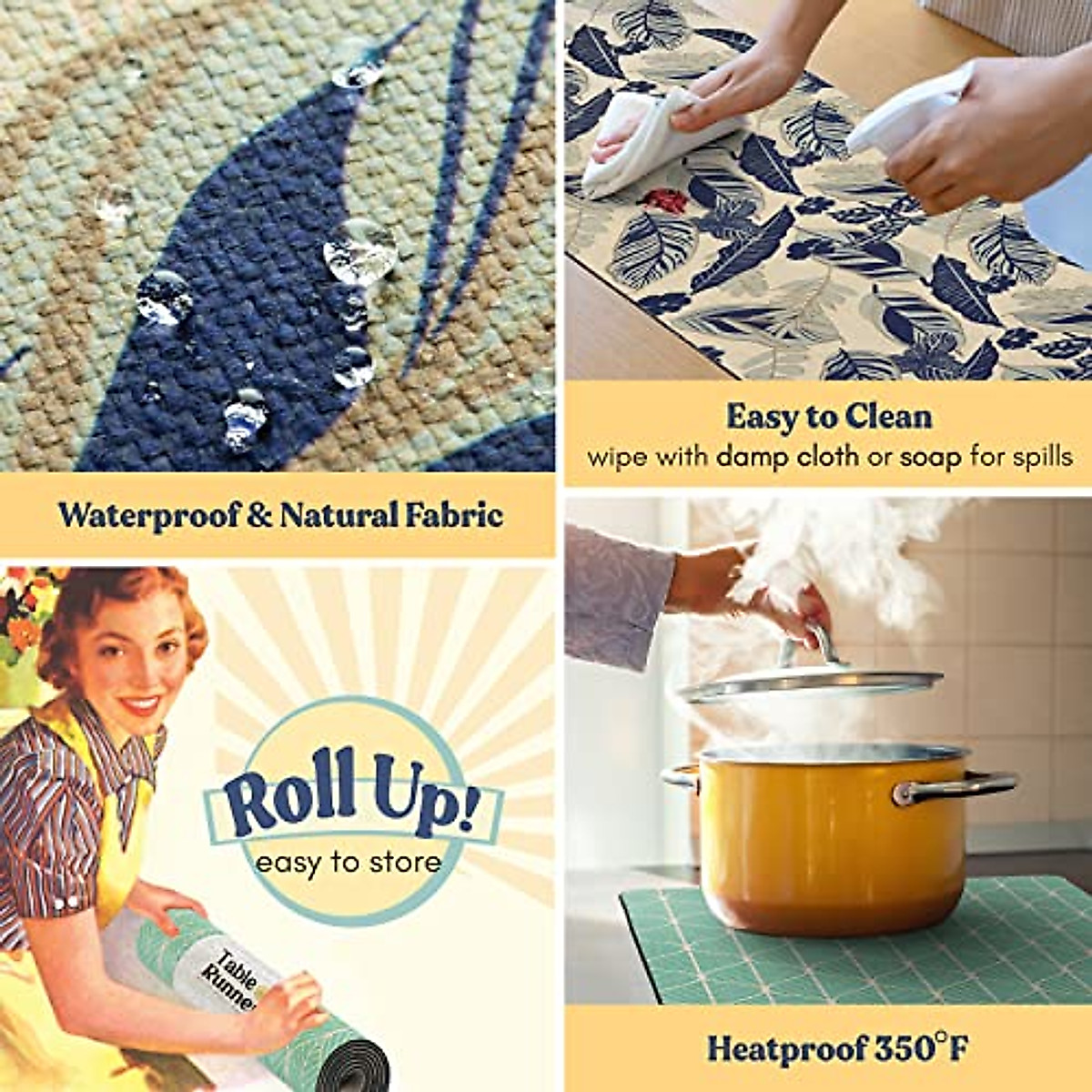 Chocolate Lemon: Trivet Table Runner - Heat Resistant 350F, Waterproof, Reversible for Hot Dishes, Plates & Pots (Botanical, 48 inch)