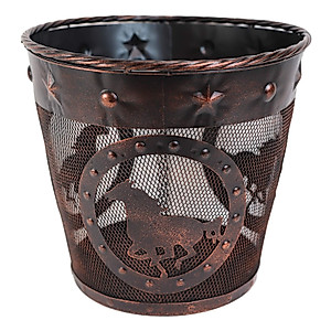 Ebros Rustic Western Galloping Horses with Raised Studs Stars and Braided Metal Rope Trim Wire Waste Basket Bin 12.75" Wide Home and Bathroom Accent Country Farmhouse Cowboy Decorative Trash Can