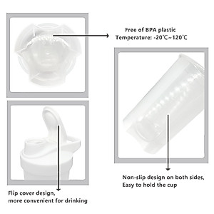 GAISHION Shaker Bottle Protein Shakes Cup and 16-Ounce/500ML Shaker Bottle with Whisk Balls, Protein Shaker Bottle Set, Free of BPA plastic (Black+White(2PCS))