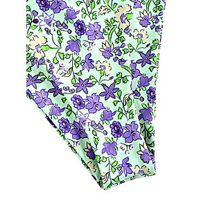 ZAFUL Women's Ruffled Textured Bow Tie Bikini Ditsy Floral Printed Swimsuit Two Piece Bathing Suit (Green&Purple M)