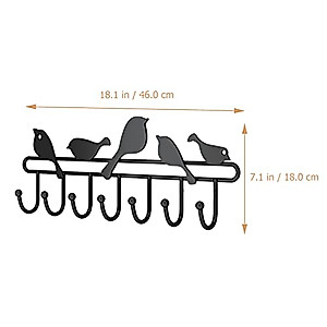 LIFKOME Vintage Wall- Mounted Coat Rack with 7 Hooks, 5 Birds Wall Mount Key Holder, Black Metal Key Rack Hanger, Multi- Hanger Hook for Kitchen Bathroom Bedroom Hallway