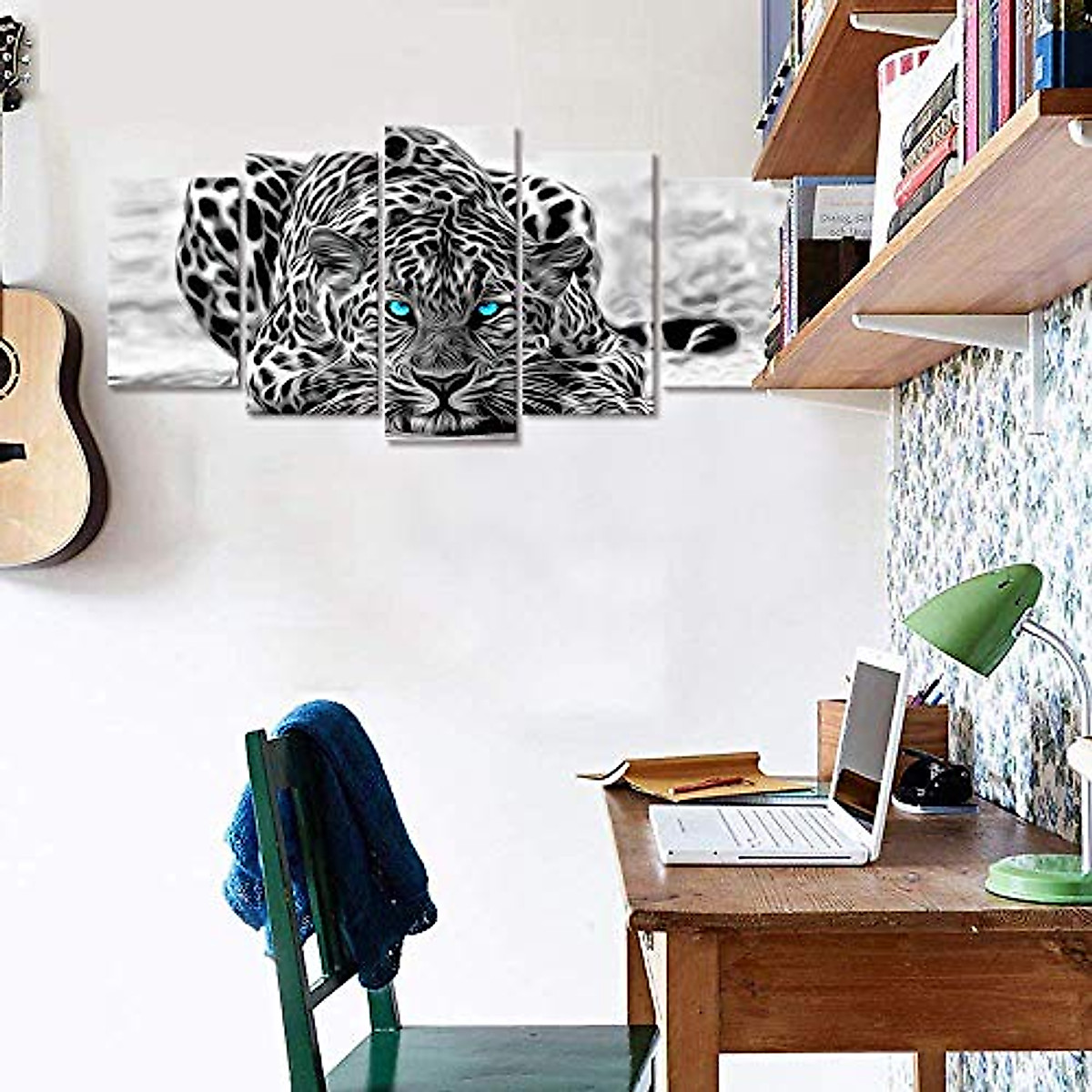 Black and White Animal Canvas Wall Art,Abstract Leopard Canvas Prints with Frame,Attractive Leopard Picture Decorative,Easy Hanging On,More Size Optional (16 (10"x16"x2+10"x20"x2+10"x24"x1)