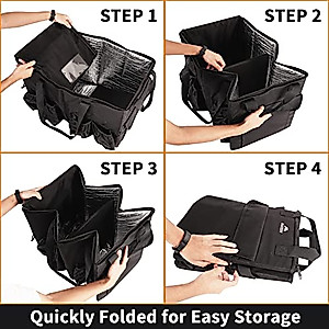 Food Delivery Bag XXL - 23x14x15 inches, Water Resistant Large Insulated Hot Bags for Delivery with Cup Holders, Durable Pizza Warmer Carrying Case - Catering Bag for Food Deliveries, Cooler Bag Black