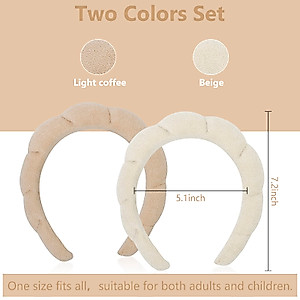 AMCAMI 2 PCS Puffy Spa Headband for Women Sponge Headbands for Girls Terry Towel Cloth Fabric Head Band for Skincare, Makeup Removal= (Beige&Light coffee)