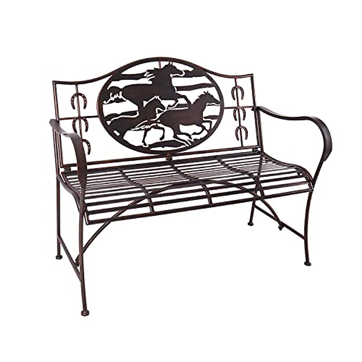 Evergreen Distressed Bronze Wild Horses Garden Bench