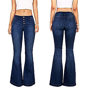 Andongnywell Womens Classic Stretchy Flare Jeans Stretch Slim Bell Bottom Wide Leg Denim Pants Trousers (Blue,X-Large)