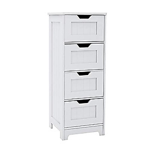 RASOO Bathroom Floor Cabinet White Freestanding Storage Organizer Cabinet with 4 Drawers for Bathroom, Living Room, Kitchen, 11.81"x11.81"x32.68"(LxWxH)
