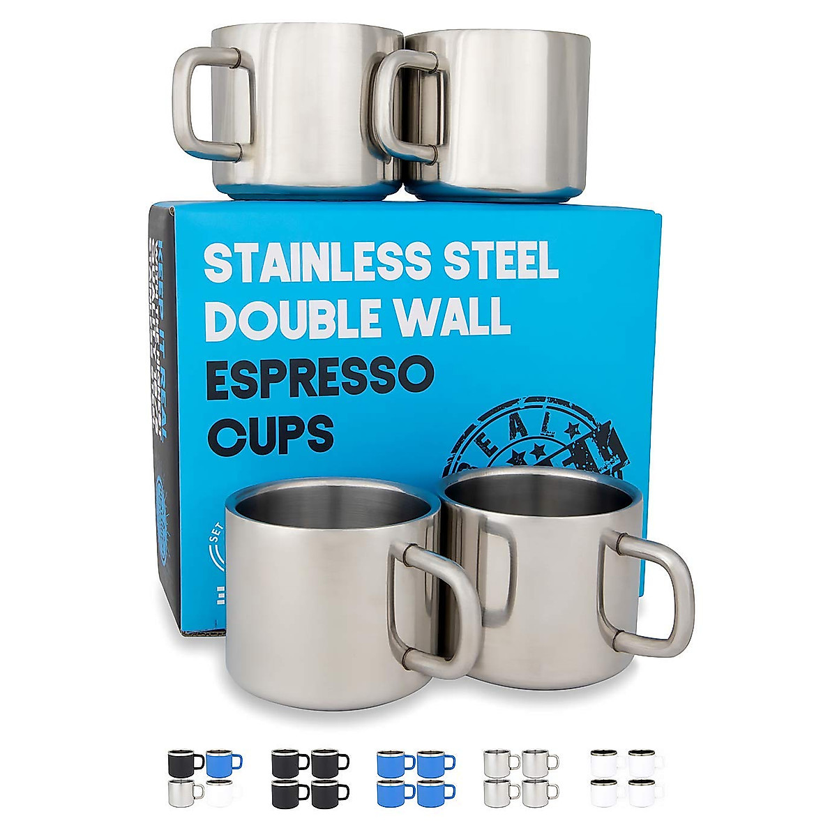 Real Deal Steel "Little Sipper 3 oz Insulated Espresso Cups - Premium Double Wall Set of 4 Demitasse