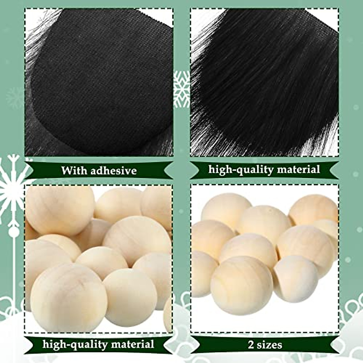 Juinte 12 Pcs Gnome Beards for Crafting Faux Fur Fabric Precut Gnomes Beards Handmade Dwarf Beard 20 Pcs Unfinished Wooden Balls for Xmas Decor