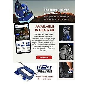 Kelcie's Handheld Shoe Cleaning Brush with Pick - Boot Brush & Cleat Cleaner for Golf, Soccer & Other Outdoor Footwear - Heavy-Duty Stiff Bristle Boot Scrubber for Cleaning Mud Off Shoes in Minutes