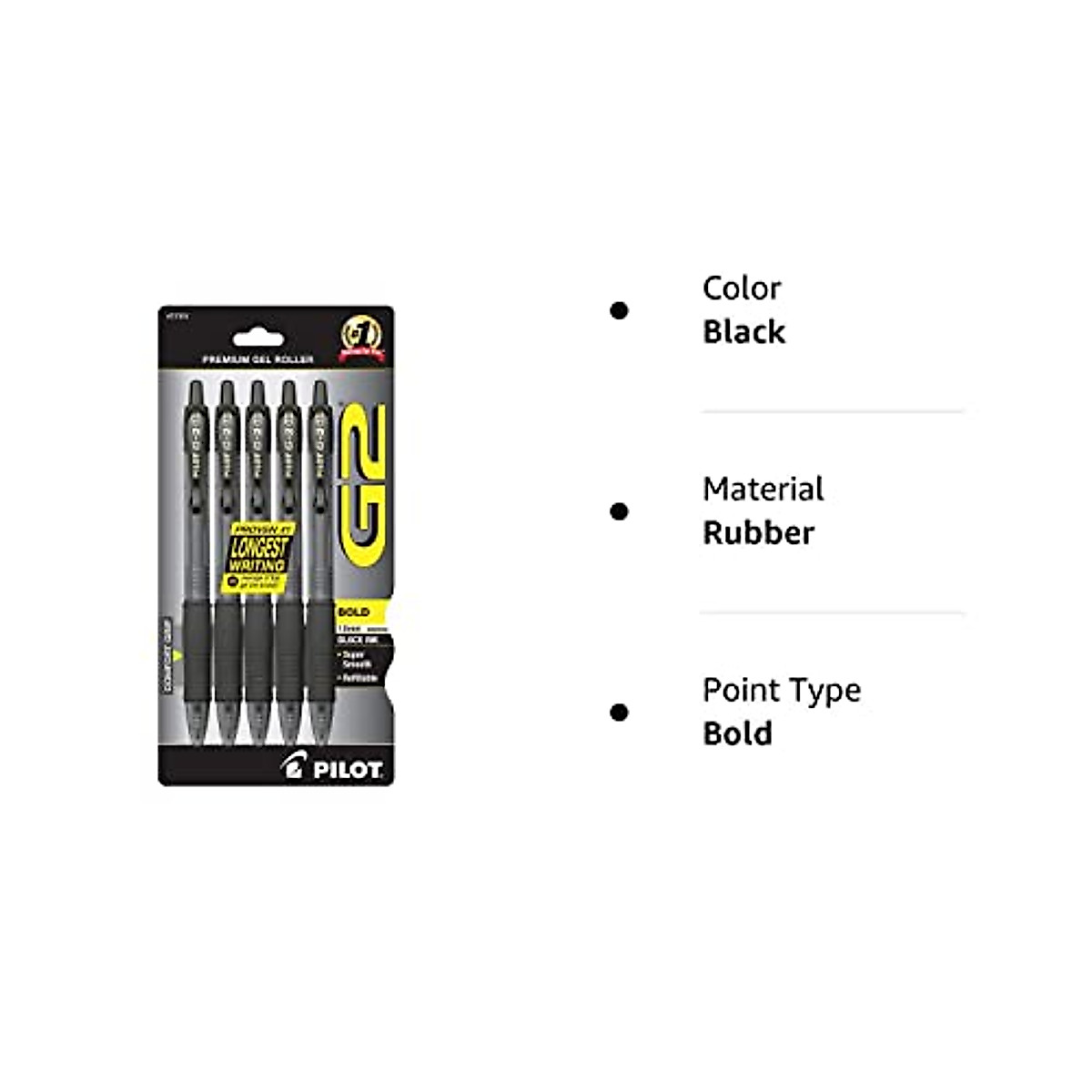 Pilot G2 Retractable Premium Gel Ink Roller Ball Pens Bold Point (Black, 10-Pack)