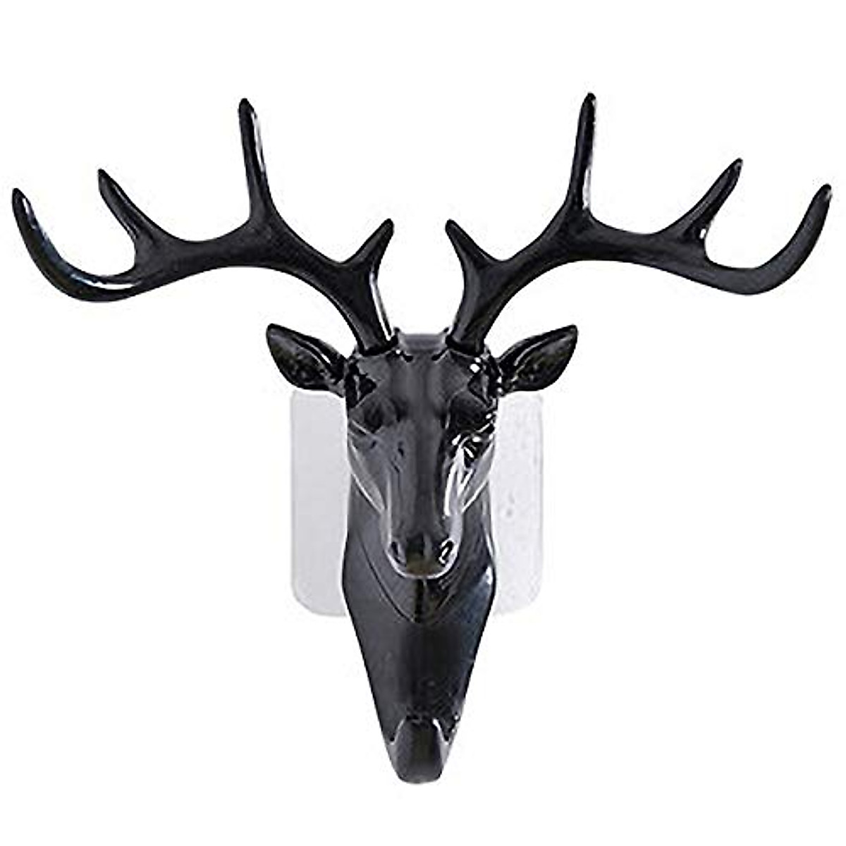 6.69"x7.28" Black Creative Antler Home Decoration Resin Hook Wallhook for Key Personality Animal Deer Head Free Punch Towels Wall Hook