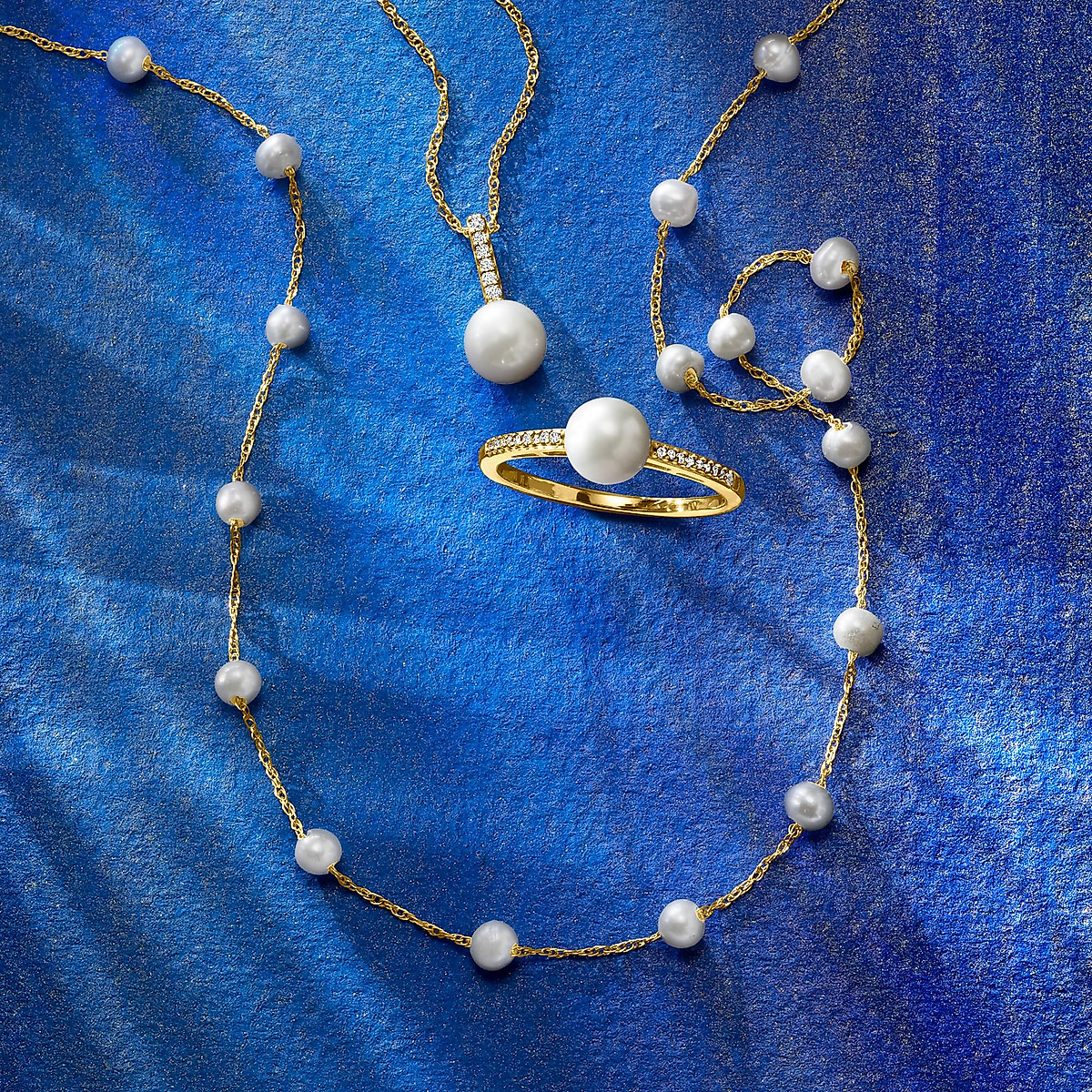 RS Pure by Ross-Simons 3-3.5mm Cultured Pearl Station Necklace in 14kt Yellow Gold. 16 inches