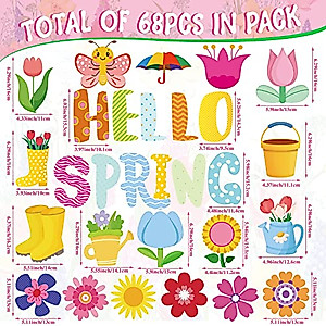 68 Pcs Hello Spring Cut Outs with 100 Pcs Glue Points Spring Floral Cut Outs Spring Bulletin Board Set Flower Plants Spring Cutouts Bulletin Board Decorations for Classroom School Game (Fresh Style)