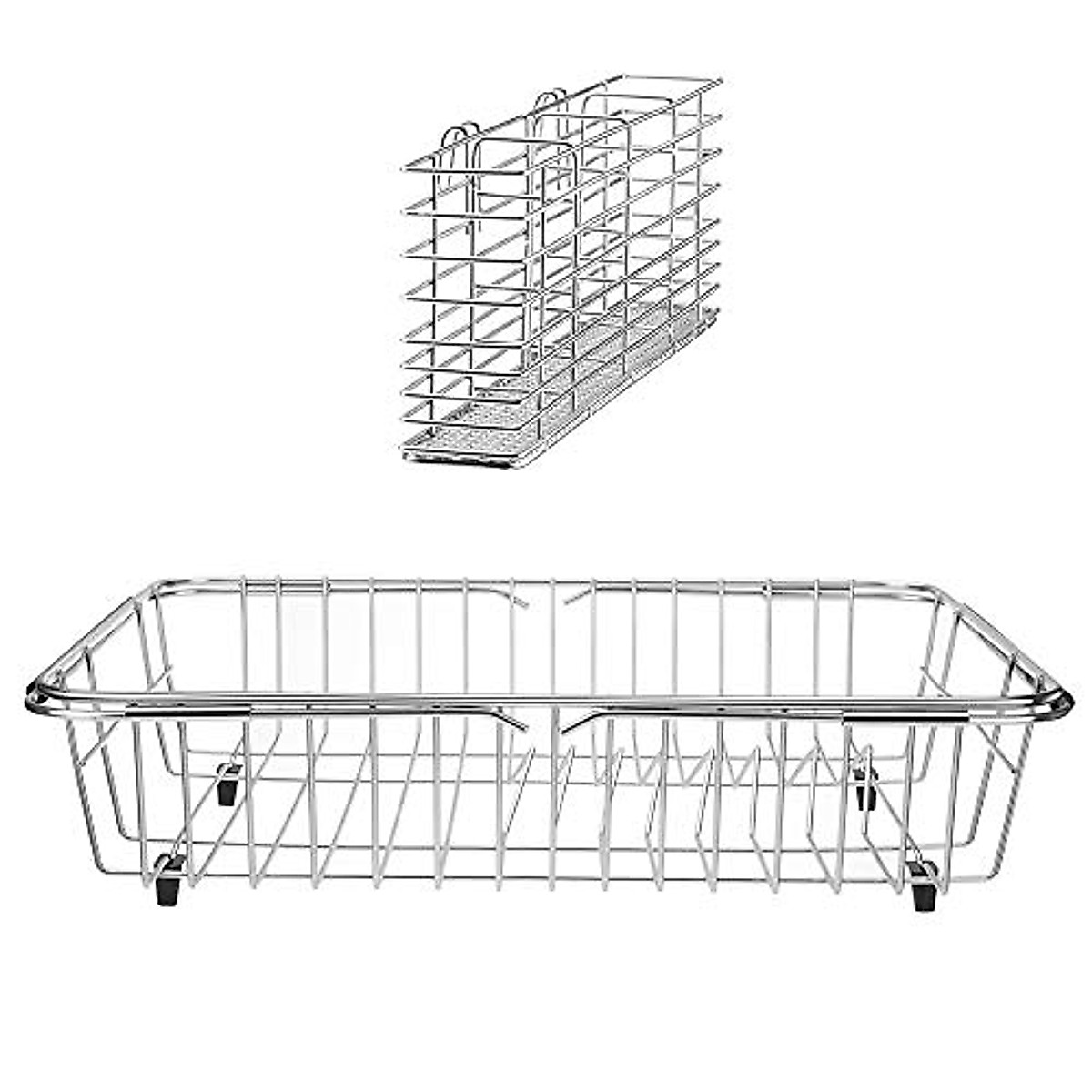 blitzlabs Dish Drying Rack Expandable Dish Drainer Rack Large Drain Dish Rack Shelf in Sink or Over Sink or On Counter Stainless Steel Dish Rack with Utensil Silverware Cutlery Holder