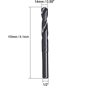 Auniwaig 0.55" Reduced Shank Drill Bit, 14mm Rolling Nitriding Black Oxide High Speed Steel HSS 6542, for Aluminum Plate Copper Wood Stainless Steel