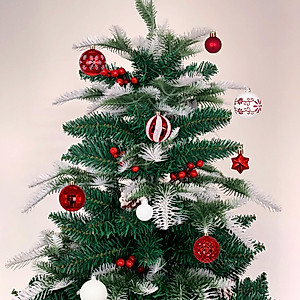 Christmas Decorations Balls, 44pcs 2.36/1.18 inch Hanging Balls Ornament for Christmas Tree, 9 Styles Elk Deer Snowflake Christmas Ball Star Ornaments for Xmas Tree, Homes Decors (Red&White)