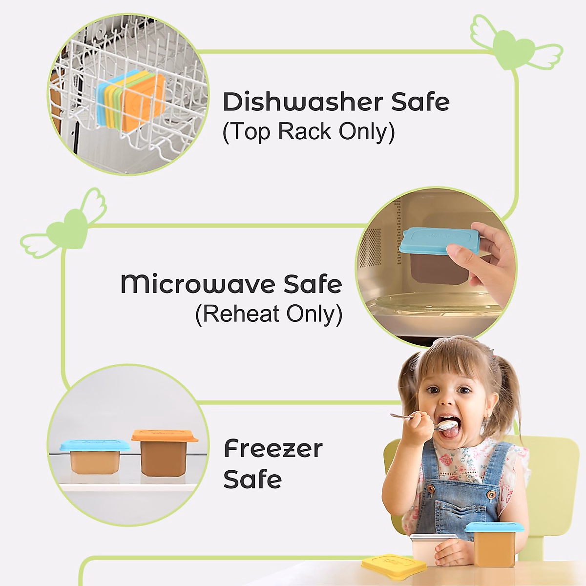 Giichen Baby Food Lids Compatible with Gerber Food Containers, BPA Free Silicone Baby Food Containers Lids for Baby Food Storage, Reusable and Dishwasher Safe - 4 Pack (Container not Included)