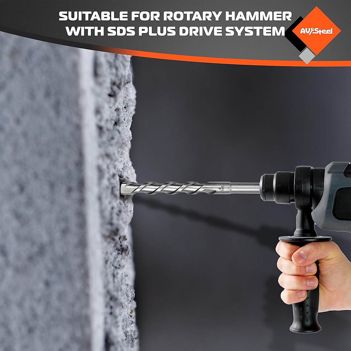 AV Steel 5-Piece SDS Plus Rotary Hammer Drill Bits, Masonry Drill Bits, Carbide Tipped SDS Drill Bit Set for Drilling, SDS Plus Drill Bit Set for Brick, Masonry, Block, Concrete with Storage Case