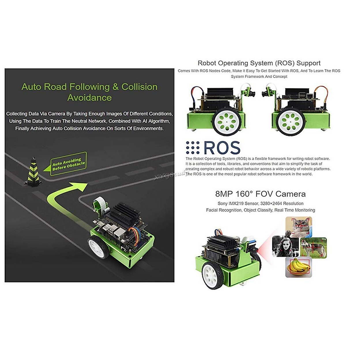 Add-ons Acce for Jetson Nano 2GB Developer Kit Only to Build AI Smart Robot JetBot with Front Camera Eye and ROS Nodes Code WiFi Wireless Facial Recognition Object Tracking Self Driving @XYGStudy
