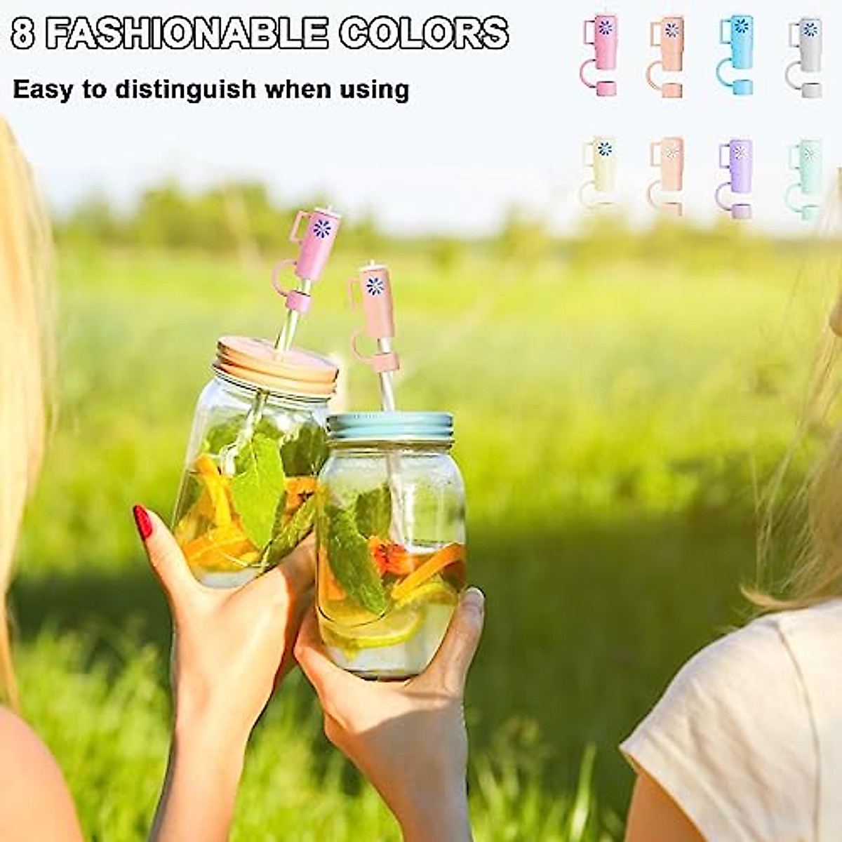 EXQUILEG Straw Covers Cap Fit for Stanley Cup, 8Pcs Silicone Straw Toppers Compatible for Stanley 30&40 Oz Tumbler, 10mm Drinking Straw Tip Covers Fit for Stanley Cups Accessories