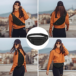 Viqueen Fashion Large Fanny Waist Pack Crossbody Belt Bag for Women and Men,Lightweight Bag with Zipper and Pockets,Water Resistant,Hands Free Phone Carrying,for Running,Sports(Black)
