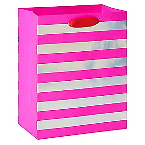 Papyrus 13" Large Gift Bag (Pink Stripes) for Birthdays, Bridal Showers, Baby Showers and All Occasions (1 Bag)