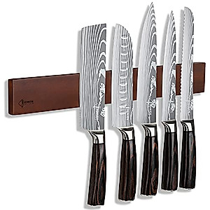 SENKEN Acacia Wood Magnetic Knife Strip - Wall Mounted Holder for Knife Set - Wooden Magnetic Knife Holder for Wall - Extra Large 15.75" Length Knife Rack, Includes Adhesive Tape to Install on Tile