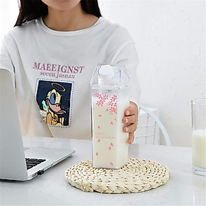 Fanovo 17oz Milk Carton Water Bottle Clear Milk Bottles Transparent Drinking Cup Reusable Creative Eco Leakproof Bottles with 2 Silicone Straws & 2 Cleanning Brushes for Camping Sports Travel