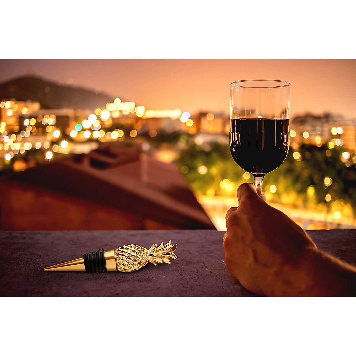 FASHIONCRAFT 1973 Pineapple Themed Gold Wine Bottle Stopper, Wine Themed Favors, Beach Themed Event Favor, 1 Piece