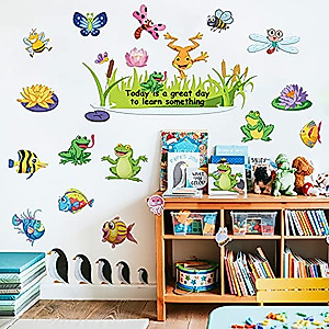 34 Pieces Funky Frogs Bulletin Board Set Frog Cattails Dragonflies Lily Pads Butterfly Bee Fish Bird Accent Bulletin Board Cut-Outs Summertime Bulletin Board Cutouts Classroom Theme Decoration